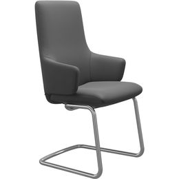 Polsterstuhl stressless "Laurel", grau (grau batick, chrom gl&auml;nzend), B:58cm H:105cm T:60cm, Leder BATICK: BATICK ist ein leicht korrigiertes, durchgef&auml;rbtes und genarbtes M&ouml;belleder, bei dem die meisten Unebenheiten und Spuren in der Regel entfernt wurden., St&uuml;hle, Polsterstuhl, High Back mit Armlehne, Gr&ouml;&szlig;e L, mit Beinen aus Stahl in Chrom