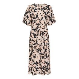 Midikleid Kaffe "Kleid KApaco", Damen, Gr. 34, N-Gr, beige (beige, schwarz, peach blurry leaf), Obermaterial: 87% Viskose LENZING ECOVERO CV LenzEcov. 13% Nylon NY., Kleider Midikleid