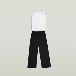 G-Star Raw Schlafanzug G-STAR "AMBRETTE, CAMI & WIDE LEG PANT", Damen, Gr. M, hellwei&szlig;, schwarz, Jersey, Obermaterial: 95% Baumwolle, 5% Elasthan, unifarben, lang, tiefer Rundhals, Homewear-Sets Schlafanzug, mit Label-Details, Baumwoll-Mix