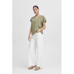 Kurzarmbluse B.Young "Kurzarm-Bluse BYFILINEN", Damen, Gr. 36, gr&uuml;n (aloe), Obermaterial: 70% Viskose CV. 30% Leinen LI., Blusen