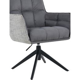 Drehstuhl Hela "POMBA", grau (dunkelgrau, grau, schwarz, dunkelgrau, grau), B:61cm H:88,5cm T:65cm, Metall, Polyester, Stoff, St&uuml;hle, Drehstuhl, 360 drehbar, h&ouml;henverstellbar, Federkorb, Armlehnen, 140kg belastbar