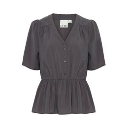 Kurzarmbluse Ichi "Kurzarm-Bluse IHCINOMA", Damen, Gr. 34, grau (asphalt), Obermaterial: 85% Viskose CV. 15% Polyester PES., Blusen