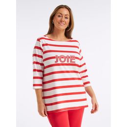 3/4-Arm-Shirt sheego "U-Boot-Shirt", Damen, Gr. 40/42, wei&szlig;, erdbeere, geringelt, 100% Baumwolle, gemustert, gestreift, U-Boot-Ausschnitt, Shirts 3/4-Arm-Shirt