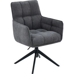 Drehstuhl Hela "POMBA", grau (anthrazit, schwarz, anthrazit), B:61cm H:88,5cm T:65cm, Metall, Polyester, Stoff, St&uuml;hle, Drehstuhl, 360 drehbar, h&ouml;henverstellbar, Federkorb, Armlehnen, 140kg belastbar