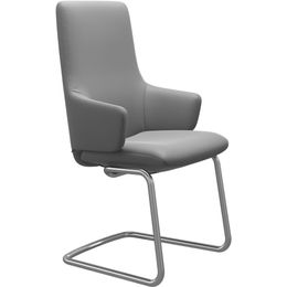 Polsterstuhl stressless "Laurel", grau (wild dove batick, chrom gl&auml;nzend), B:58cm H:105cm T:60cm, Leder BATICK: BATICK ist ein leicht korrigiertes, durchgef&auml;rbtes und genarbtes M&ouml;belleder, bei dem die meisten Unebenheiten und Spuren in der Regel entfernt wurden., St&uuml;hle, Polsterstuhl, High Back mit Armlehne, Gr&ouml;&szlig;e L, mit Beinen aus Stahl in Chrom