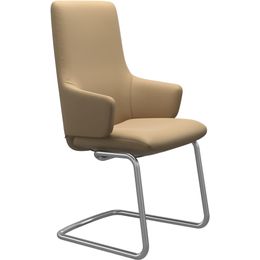 Polsterstuhl stressless "Laurel", beige (sand paloma, chrom gl&auml;nzend), B:58cm H:105cm T:60cm, Leder PALOMA: PALOMA ist ein durchgef&auml;rbtes Semianilin-M&ouml;belleder mit nat&uuml;rlicher Narbung., St&uuml;hle, Polsterstuhl, High Back mit Armlehne, Gr&ouml;&szlig;e L, mit Beinen aus Stahl in Chrom