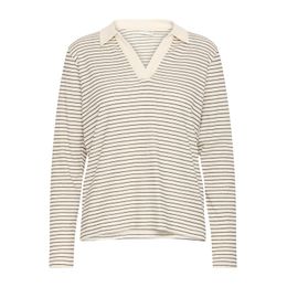 Longtop Pulz Jeans "Langarm-Shirt PZROWAN", Damen, Gr. M, wei&szlig; (sanftes wei&szlig;, schwarz striped), Obermaterial: 97% Baumwolle CO(Bio). 3% Elasthan EL., Tops