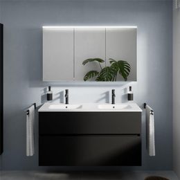 evineo ineo5 evo Unterschrank B: 120 cm mit 2 Ausz&uuml;gen, Slim-Doppelwaschtisch wei&szlig; matt, mit ineo5 evo Spiegelschrank,,
