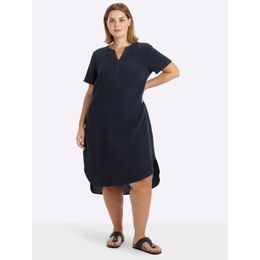 Tunikakleid sheego "Kleid", Damen, Gr. 54, Normalgr&ouml;&szlig;en, tiefblau, 100% Baumwolle, unifarben, knielang, Rundhals, Kleider