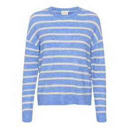 Strickpullover Kaffe "Strickpullover KAlida", Damen, Gr. M, blau (blau melange, beige stripe), Obermaterial: 71% Polyacryl PAN. 22% Polyester PES. 4% Elasthan EL. 3% Wolle mw., Pullover Strickpullover