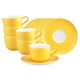 Tasse Seltmann Weiden "Kaffeetassen mit Untertassen Liberty Pure Colors 260 ml 6er Set", gelb (gelb glow), B:16,1cm H:8,1cm &Oslash;:16,1cm, Porzellan, Trinkgef&auml;&szlig;e, Tasse, Sp&uuml;lmaschinenfest, Mikrowellensicher, Ofenfest