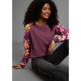 Sweatshirt Kangaroos, Damen, Gr. 52/54, beere, Interlock, Obermaterial: 100% Baumwolle. B&uuml;ndchen: 95% Baumwolle, 5% Elasthan, bequem h&uuml;ftlang, Rundhals, Raglan&auml;rmel Rippb&uuml;ndchen, Sweatshirts Sweatshirt, &Auml;rmel mit Blumendruck