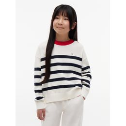 Strickpullover Tommy Hilfiger, M&auml;dchen, Gr. 10 (140), ivory silk stripes, Strick, Obermaterial: 100% Baumwolle, gestreift, regular fit normal, Rundhals, eingesetzt B&uuml;ndchen, Pullover Strickpullover, Kinder bis 16 Jahre