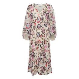 Midikleid Ichi "Kleid IHELLY", Damen, Gr. 38, N-Gr, grau (crystal gray collage print), Obermaterial: 56% Polyester Pol. recyc.. 44% Polyester PES., Kleider Midikleid