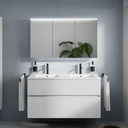evineo ineo5 evo Unterschrank B: 120 cm mit 2 Ausz&uuml;gen, Slim-Doppelwaschtisch wei&szlig; matt, mit ineo5 evo Spiegelschrank CH,,