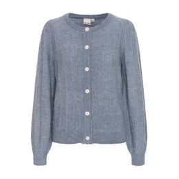 Strickjacke Ichi "Strickjacke IHKAMARA", Damen, Gr. M, blau (blau mirage), Obermaterial: 52% Polyacryl PAN. 30% Polyester PES. 15% Alpaka WP. 3% Elasthan EL., Strickjacken Strickjacke