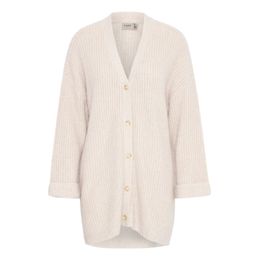Strickjacke Fransa "Strickjacke FRBEVERLY", Damen, Gr. L, beige (limestone melange), Obermaterial: 47% Polyester PES. 47% Viskose CV. 6% Wolle mw., Strickjacken Strickjacke