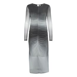 Midikleid Ichi "Casual IHPEN", Damen, Gr. L, N-Gr, schwarz (schwarz fading aop), Obermaterial: 95% Polyester PES. 5% Elasthan EL., Kleider Midikleid