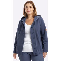 Shirtjacke sheego "Blouson", Damen, Gr. 40, rauchblau, 66% Baumwolle, 30% Polyamid, 4% Elasthan, unifarben, Shirts Shirtjacke