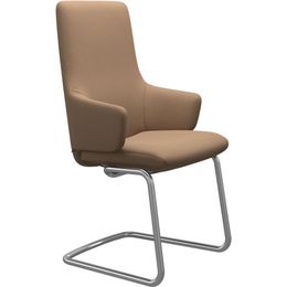 Polsterstuhl stressless "Laurel", braun (sand dinamica, chrom gl&auml;nzend), B:58cm H:105cm T:60cm, Microfaser DINAMICA (88% Polyester, 12% Polyurethan), St&uuml;hle, Polsterstuhl, High Back mit Armlehne, Gr&ouml;&szlig;e L, mit Beinen aus Stahl in Chrom