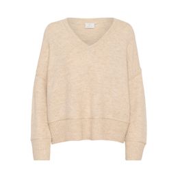 Strickpullover Kaffe "Strickpullover KAfridana", Damen, Gr. L, beige (feather gray melange), Obermaterial: 45% Polyester PES. 38% Nylon NY. 10% Polyacryl PAN. 5% Wolle mw. 2% Elasthan EL., Pullover Strickpullover