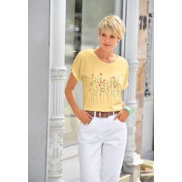 Rundhalsshirt Classic Basics "Shirt", Damen, Gr. 42, gelb (zitrone, bedruckt), 100% Baumwolle, gebl&uuml;mt, unifarben, Rundhals, Shirts Rundhalsshirt