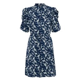 Midikleid Ichi "Kleid IXNINA", Damen, Gr. 42, N-Gr, blau (total eclipse, wei&szlig; flower), Obermaterial: 100% Polyester PES., Kleider Midikleid