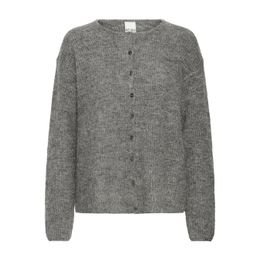 Strickjacke Ichi "Strickjacke IHKAMARA", Damen, Gr. L, grau (dunkelgrau melange), Obermaterial: 52% Polyacryl PAN. 30% Polyester PES. 15% Alpaka WP. 3% Elasthan EL., Strickjacken Strickjacke