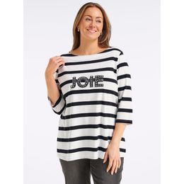 3/4-Arm-Shirt sheego "U-Boot-Shirt", Damen, Gr. 40/42, wei&szlig;, schwarz, geringelt, 100% Baumwolle, gemustert, gestreift, U-Boot-Ausschnitt, Shirts 3/4-Arm-Shirt