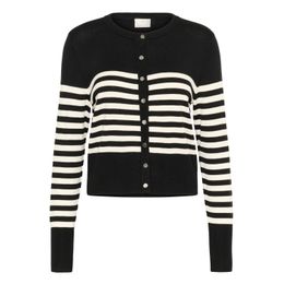 Strickjacke Kaffe "Strickjacke KAlizza", Damen, Gr. L, schwarz (schwarz, turtledove half stripe), Obermaterial: 80% Viskose CV. 20% Nylon NY., Strickjacken Strickjacke