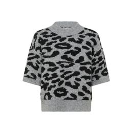 Strickpullover Kaffe "Strickpullover KAsandra", Damen, Gr. L, grau (lgm, schwarz leopard), Obermaterial: 53% Polyester PES. 39% Polyacryl PAN. 5% Wolle mw. 3% Elasthan EL., Pullover Strickpullover