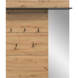Garderobenpaneel Home Affaire "REHAT, TOPSELLER, Breite 120 cm, Hutablage, 5 Haken, Garderobenstange", braun (basalt grau, artisan eiche nachbildung), B:120cm H:147cm T:29cm, Holzwerkstoff, Garderobenpaneele, Garderobenpaneel, Paneel, Wandboard, Garderobe, Garderobenleiste, Garderobenboard