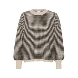 Strickpullover Kaffe "Strickpullover KAellery", Damen, Gr. L, beige (feather gray, schwarz structure), Obermaterial: 38% Polyacryl PAN. 35% Polyester PES. 18% Nylon NY. 6% Wolle mw. 3% Elasthan EL., Pullover Strickpullover