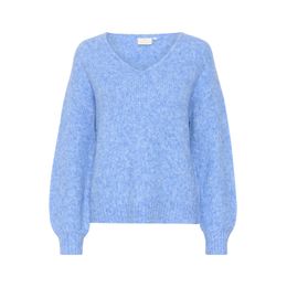 Strickpullover Kaffe "Strickpullover KAsarla", Damen, Gr. L, blau (cornflower blau melange), Obermaterial: 53% Polyacryl PAN. 39% Polyester PES. 8% Wolle mw., Pullover Strickpullover