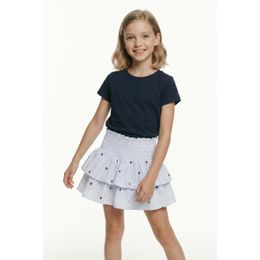 Stufenrock Tommy Hilfiger "STAR STRIPES SKIRT", M&auml;dchen, Gr. 10 (140), sweet blau stripes, Popeline, Obermaterial: 100% Baumwolle, bestickt, gestreift, regular fit kurz, R&ouml;cke, Kinder bis 16 Jahre, gesmoktes B&uuml;ndchen, bestickt