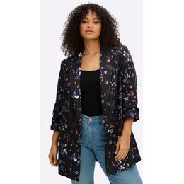 Longblazer sheego "Blazer", Damen, Gr. 42, schwarz, koralle, bedruckt, 100% Polyester, Blazer Longblazer