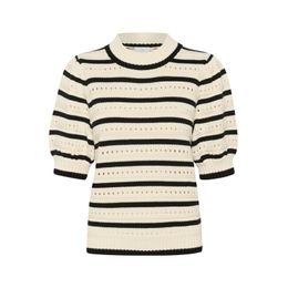 Strickpullover Kaffe "Strickpullover KAevelyn", Damen, Gr. L, wei&szlig; (turtledove, schwarz stripe), Obermaterial: 50% Baumwolle CO. 50% Polyacryl PAN., Pullover Strickpullover