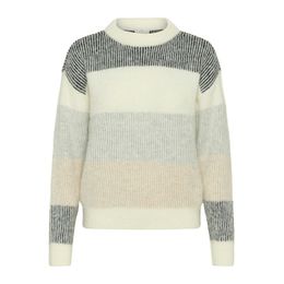 Strickpullover Kaffe "Strickpullover KAneve", Damen, Gr. L, wei&szlig; (chalk multicolor stripe), Obermaterial: 31% Polyester PES. 30% Polyacryl PAN. 13% Alpaka WP. 13% Wolle mw. 10% Polyamid PA., Pullover Strickpullover