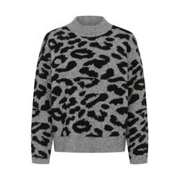 Strickpullover Kaffe "Strickpullover KAsandra", Damen, Gr. L, grau (lgm, schwarz leopard), Obermaterial: 53% Polyester PES. 39% Polyacryl PAN. 5% Wolle mw. 3% Elasthan EL., Pullover Strickpullover
