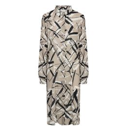 Midikleid Kaffe "Kleid KAmanilla", Damen, Gr. 34, N-Gr, beige (feather gray, schwarz graphic), Obermaterial: 100% Baumwolle CO., Kleider Midikleid