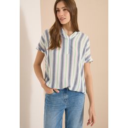 Kurzarmbluse Cecil, Damen, Gr. M (40), vanillewei&szlig;, Stoff, 100% Viskose, gestreift, klassisch normal, Rundhals, Aufschlag, Blusen, im Streifen-Design