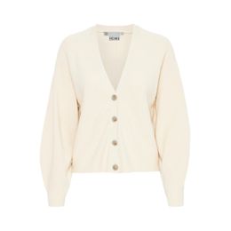 Strickjacke Ichi "Strickjacke IHBOSTON", Damen, Gr. L, wei&szlig; (almond milk), Obermaterial: 50% Viskose CV. 28% Polyester PES. 22% Nylon NY., Strickjacken Strickjacke