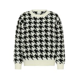 Strickpullover Kaffe "Strickpullover KAcarol", Damen, Gr. L, wei&szlig; (chalk, schwarz houndstooth), Obermaterial: 60% Polyester PES. 30% Polyamid PA. 10% Wolle mw., Pullover Strickpullover