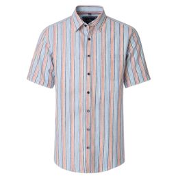 Kurzarmhemd Casamoda "Casamoda Leinenhemd Kurzarm gestreift", Herren, Gr. L, Normalgr&ouml;&szlig;en, bunt (t&uuml;rkisblau), 55% Leinen, 45% Baumwolle, gestreift, comfort fit, Hemden