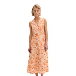 Marc O'Polo Midikleid MARC O'POLO "mit Allover-Print", Damen, Gr. 32, Normalgr&ouml;&szlig;en, medium orange, Obermaterial: 100% Leinen, unifarben, weit wadenlang, V-Ausschnitt, normaler Saum, Kleider Midikleid