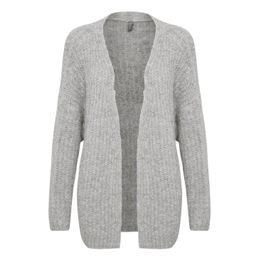 Strickjacke Culture "Strickjacke CUbrava", Damen, Gr. L-XL, grau (light grau melange), Obermaterial: 59% Polyester PES. 21% Nylon NY. 11% Polyester PES. 8% Wolle mw. 1% Elasthan EL., Strickjacken Strickjacke