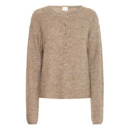Strickjacke Ichi "Strickjacke IHKAMARA", Damen, Gr. L, beige (fungi), Obermaterial: 52% Polyacryl PAN. 30% Polyester PES. 15% Alpaka WP. 3% Elasthan EL., Strickjacken Strickjacke