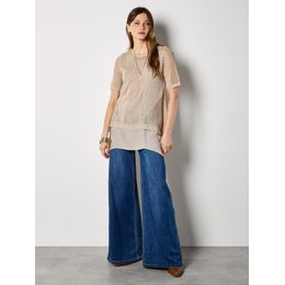 Longbluse Apricot "Bluse", Damen, Gr. S (36), grau (stein), Strick, Obermaterial: 86% Viskose CV. 14% Polyester PES., gemustert, Gerippt, Blusen Longbluse, Einfarbig