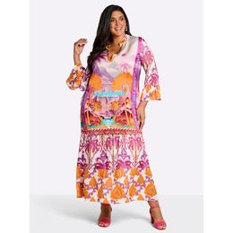 Maxikleid "Kleid", Damen, Gr. 42, Normalgr&ouml;&szlig;en, ecru, violett, bedruckt, 100% Viskose, gemustert, gepunktet, mehrfarbig, lang, Kleider Maxikleid