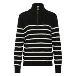 Strickpullover Kaffe "Strickpullover KAlioa", Damen, Gr. L, schwarz (schwarz, chalk stripe), Obermaterial: 50% Baumwolle CO. 50% Polyacryl PAN., Pullover Strickpullover